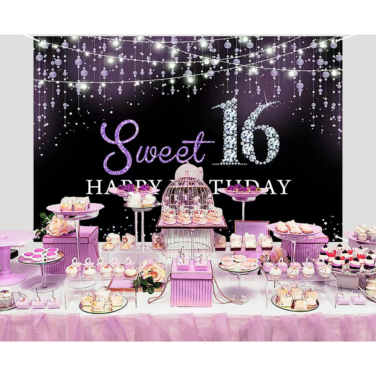 Sweet 16th Birthday Decorations for Girls Happy 16 Birthday Backdrop Banner,Purple Balloon Garland Kit for Teen Her Sixteen Sweet 16 Birthday Party Decorations,16th Birthday Party Supplies Bday Decor