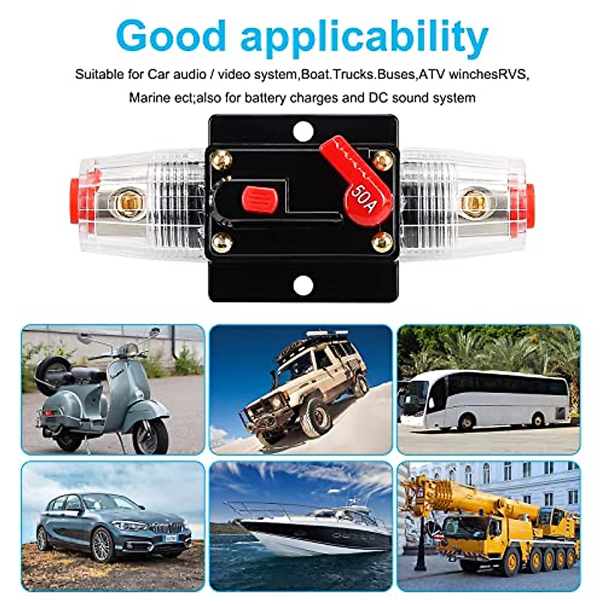 50 Amp Fuse Holders,Audio Circuit Breaker,Reset Fuse Inverter 12V-24V DC Replace Fuses for Car Audio and Amps Overload Protection