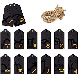 SallyFashion Zodiac Paper Tags, 120PCS Black Gift Tags Constellation Labels Golden Patterns for Horoscope Gifts DIY Baby Shower Wedding Birthday
