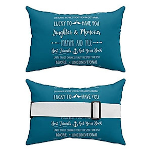 Recliner Head Pillow Ledge Loungers Chair Pillows with Insert Quotes Luck to Have You of Friendship and Love Blue Lumbar Pillow with Adjustable Strap Patio Garden Cushion for Sofa Bench Couch, 2 PCS