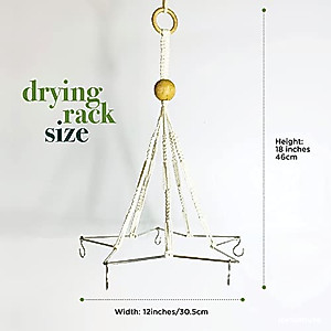 Generic Handcrafted Herb Drying Rack Flower Drying, Boho Star Kitchen Decor Dryer, Plant Hanger Indoor, Macrame Mobile Hanging Gift for Gardener and Lover, 6 Hooks, FLOWERHERB01, Ivory