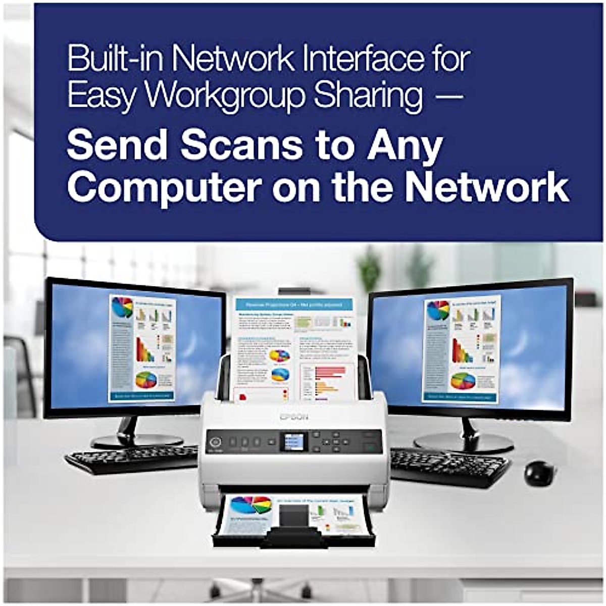 Epson DS-730N Network Color Document Scanner, 100-page Auto Document Feeder (ADF), Duplex Scanning