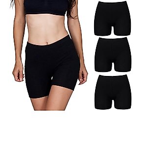 Emprella Slip Shorts 3-Pack Black Bike Shorts Cotton Spandex Stretch Boyshorts For Yoga,Black,Large