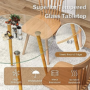Giantex Round Glass Dining Table, 35.5" D x 30" H Kitchen Dinner Table w/Tempered Glass Tabletop & Metal Legs, Circle Leisure Coffee Table for Dining Room & Living Room, Clear & Natural