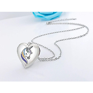 YOUFENG Unicorns Gifts for Her Love Heart Locket Necklace that Holds Pictures Enamel Locket Pendant Gifts for Women