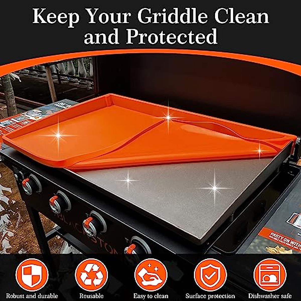 28" Griddle Mat Silicone For Blackstone, Top Choice For Blackstone Griddle Accessories,Food Grade Silicone Grill Mat,Silicone Griddle Cover Perfect Cover Grill From Damage,Insects, Rust,（Orange）