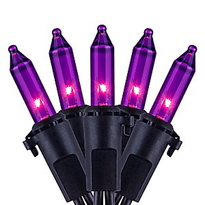 YULETIME Purple String Lights with Black Wire, Pack of 2 Strands 33 Ft 100 Count UL Certified Outdoor Halloween String Lights (Purple - Black Wire)