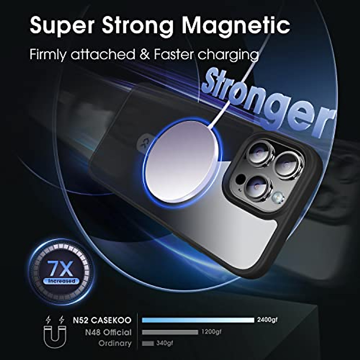 CASEKOO Magnetic Clear Designed for iPhone 14 Pro Case with Invisible Stand [Compatible with MagSafe] [Non Yellowing] Shockproof Protective for Women Men Phone Case 6.1 Inch 2022, Black