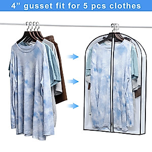Mskitchen Hanging Clothes Bag with 4" Gusseted Garment Bag (Set of 6) for Storage Suit Bag for Closet Clear Garment Bags Jacket Covers Garment Bags for Suits, Sweaters, Shirts - 24" x 32"x 4"/ 6 Pack