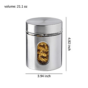 Whole Housewares | Brushed Stainless Steel and Glass Canister with Window for Spices or Grains | Kitchen Organisation Canisters | Set of 3 | 5" H & 21OZ