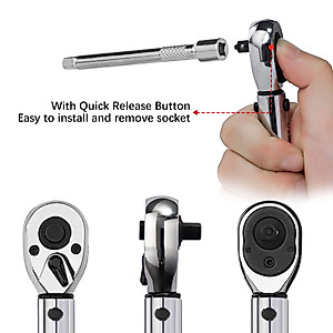 UYECOVE 1/4-Inch Drive Click Torque Wrench 26pcs Set, 20-200in.lb/ 2.26-22.6Nm, Bike Torque Wrench Set with Extension Bar Adaptor & Sockets, High Accuracy Dual-Direction Reversible