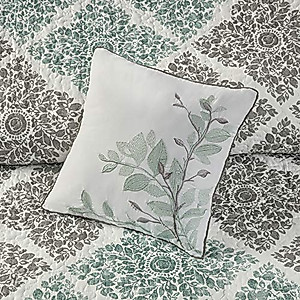 Madison Park Claire Quilt Modern Design - All Season, Breathable Coverlet Lightweight Bedding Set, Matching Shams, Decorative Pillow, King/Cal King (104 in x 94 in), Diamond Aqua 6 Piece