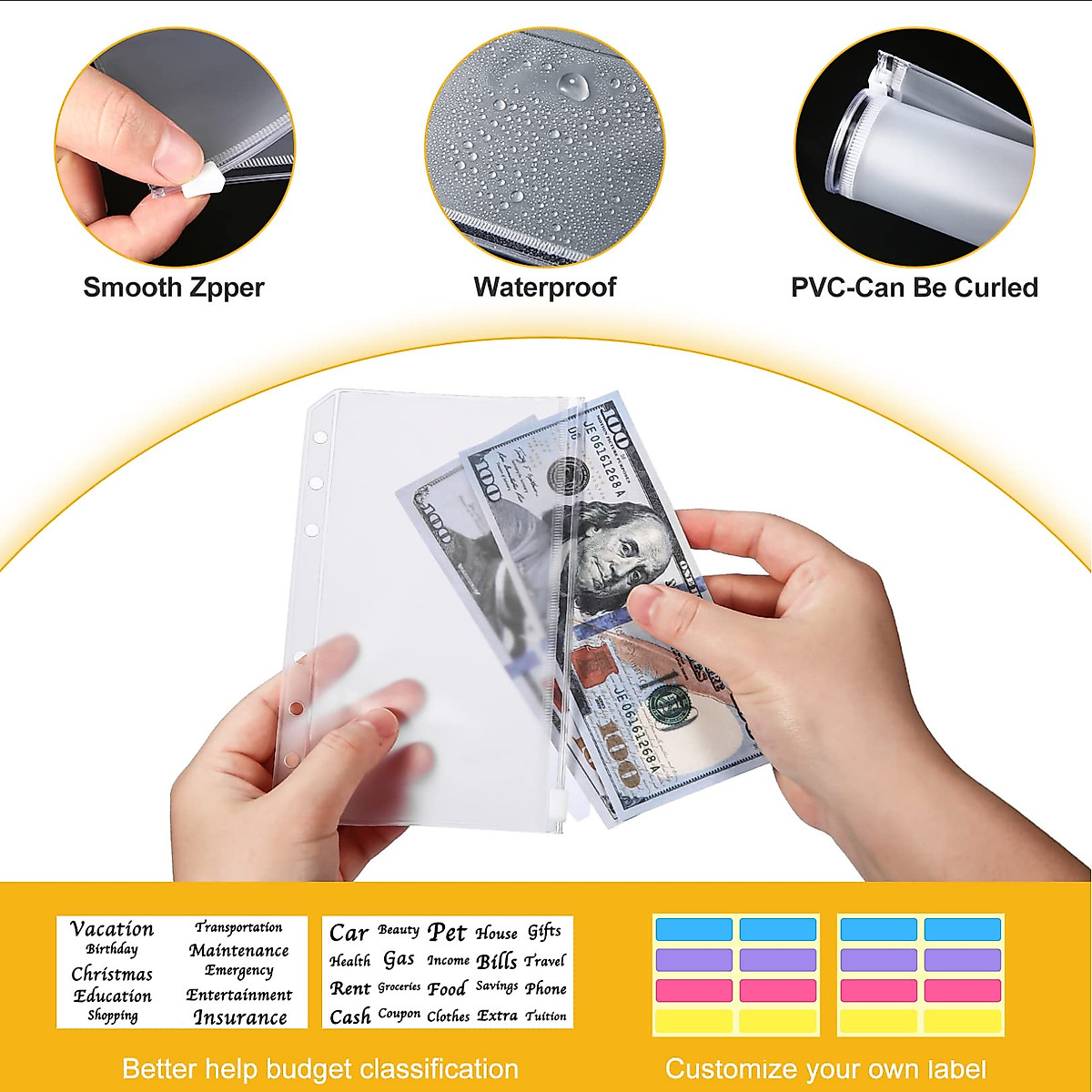 Budget Binder, A6 Binder, Money Organizer for Cash, Cash Envelopes for Budgeting, Budget Binder with Cash Envelopes, Budget Binder with Zipper Envelopes (Black)