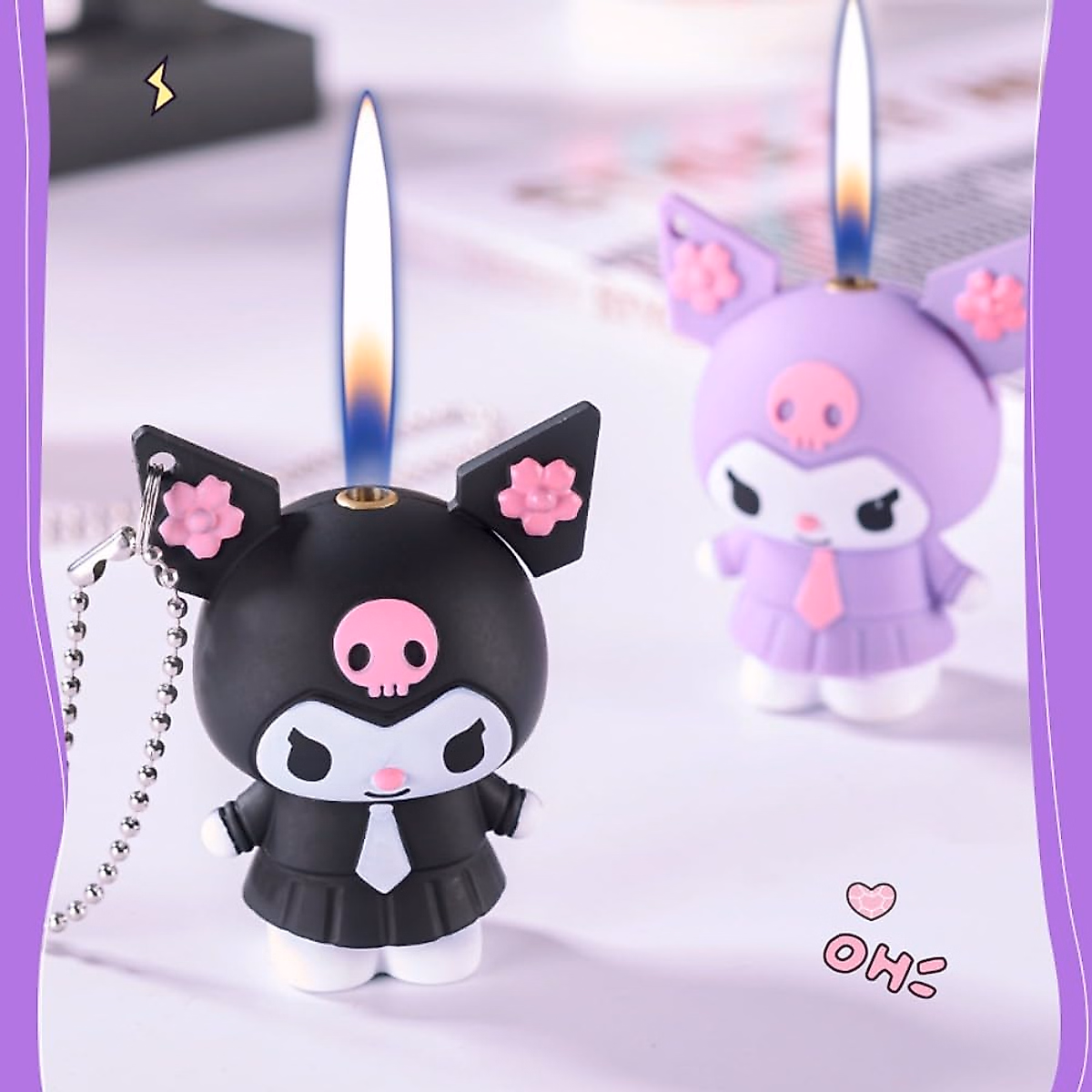 Aimery Kuromi Lighter, Kawaii Lighter, Cool Lighter, Anime Lighter, Anime Keychain Cute & Cool Keychain Accessories for Girls (Purple)