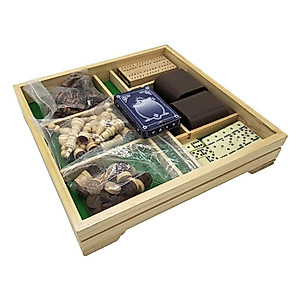 KAILE Deluxe 11.8 Inch 7 in 1 Board Game Set - Chess Set, Checkers, Backgammon, Dominoes, Playing Cards, Poker Dices and Cribbage