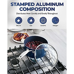 Nonstick Pots and Pans Set 5 Piece Nonstick Cookware Set Stay Cool Handles, Dishwasher Safe Dorm Room Essentials Cookware Set, Includes Fry Pans, Saucepan/Pot and Lids College Essentials Kitchen Set