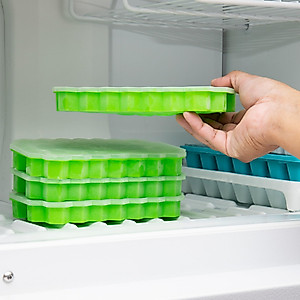 Mind Reader Mini Ice Cube Trays, Honeycomb Mold, Cover, Reusable, Stackable, Freezer, Silicone, 8"Lx5"Wx1"H, Set of 4, Green