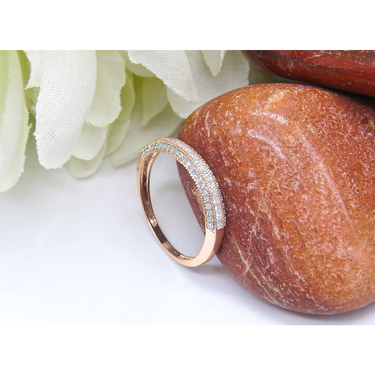 Dazzlingrock Collection 0.45 Carat (ctw) Princess & Round White Diamond Stackable Wedding Band Ring for Women in 10K Rose Gold, Size 7