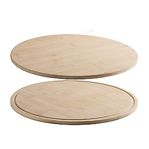 Bamboo Cutting Boards for Kitchen - Wood Cutting Board with Juice Grooves - Small Round Wood Tray & Cutting Board Meat, Wooden Cutting Boards for Kitchen Brisket Chopping Board, 16” x 0.5” Pack of 2
