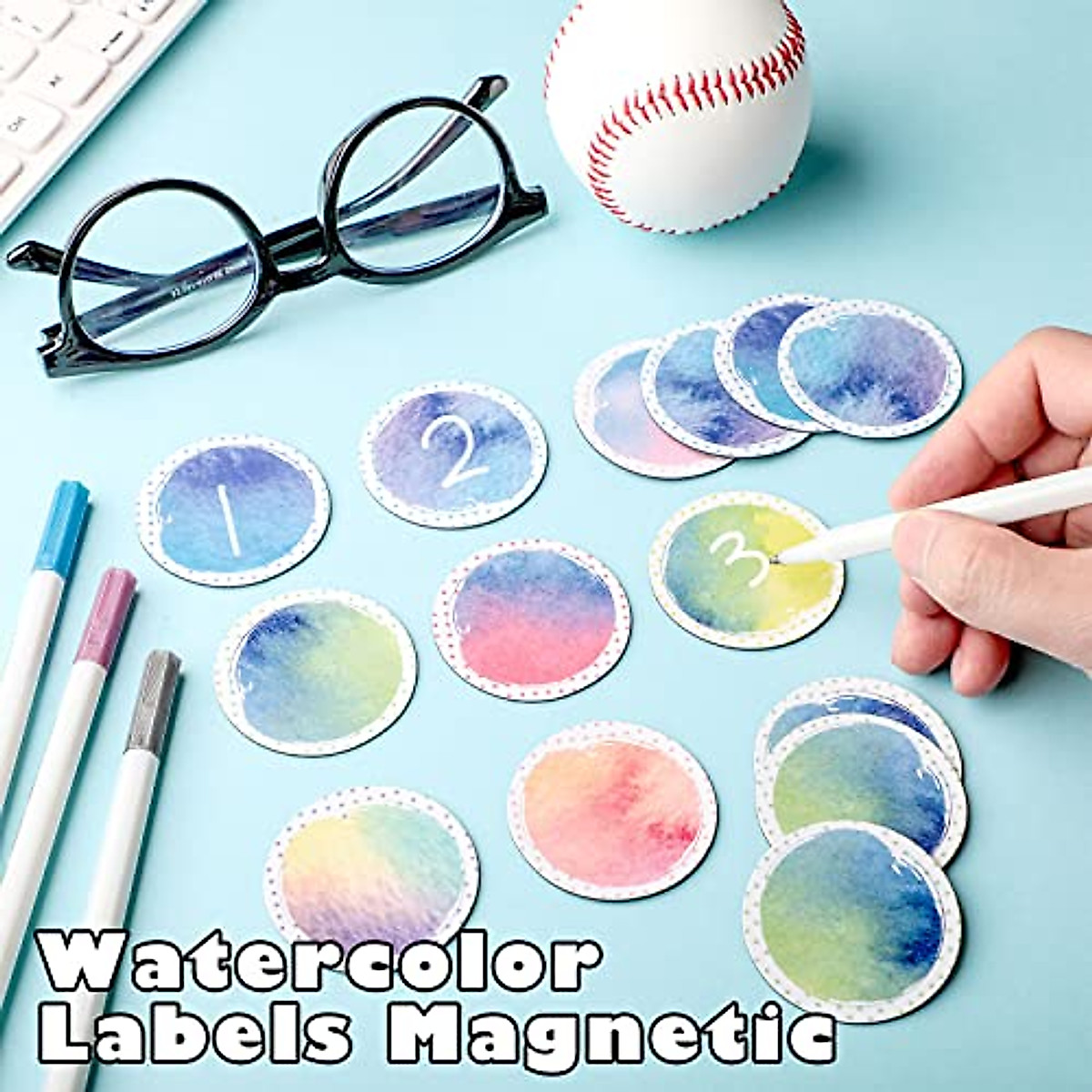 48 Pcs Watercolor Mini Accents Numbers Magnetic Accents Dry Erase Blank Magnets Colorful Fridge Magnets for Whiteboard Chalkboard School Office Home Supplies (Round)