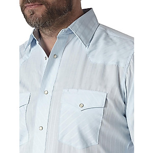 Wrangler mens Sport Western Two Pocket Long Sleeve Snap button down shirts, Blue, Medium US