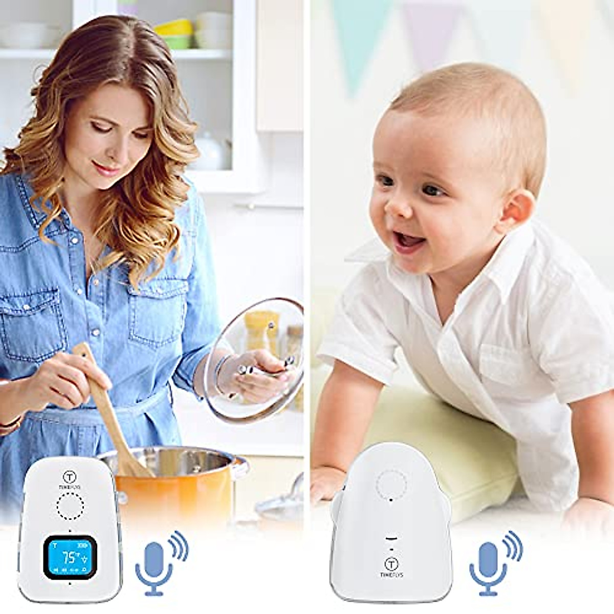 Audio Baby Monitor Crown [Updated Version] TimeFlys,Temperature Monitoring,Vibration,Lullabies,Rechargeable Battery,Two Way Talk,USB Connection,Zero Emission at Night Mode,Long Range up to 1000 ft