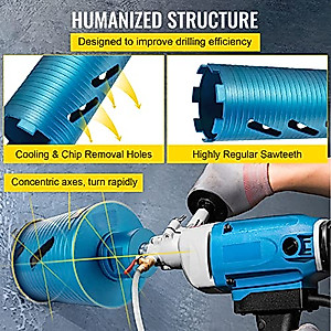 VEVOR Core Drill Bit, 4" /101.6 mm Diameter 5/8"-11 Shank Arbor with a Pilot Bit & 4.5" Blade, 9.5" /241.3mm Depth Diamond Dry Coring Bore Tool, Masonry Hole Saw Bits for Hard Concrete Brick and Block