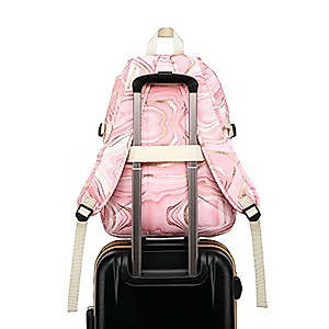 Dimanito Laptop Backpack College Backpack with USB charging port for laptop up to 15 inch Men Women Outdoor Travel Backpack(Pink Marble)