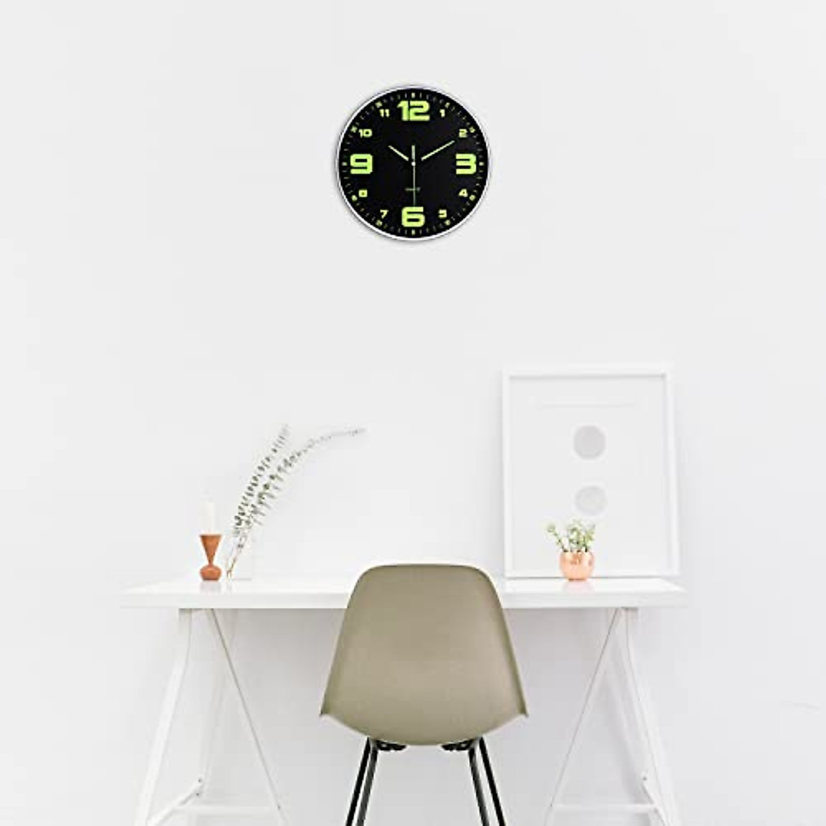 JoFomp Modern Night Light Wall Clock, 12 inch Silent Non-Ticking Clock with Glow in The Dark Function, Battery Operate Lighted Wall Clock for Living Room Kitchen Bedroom Decor (White)