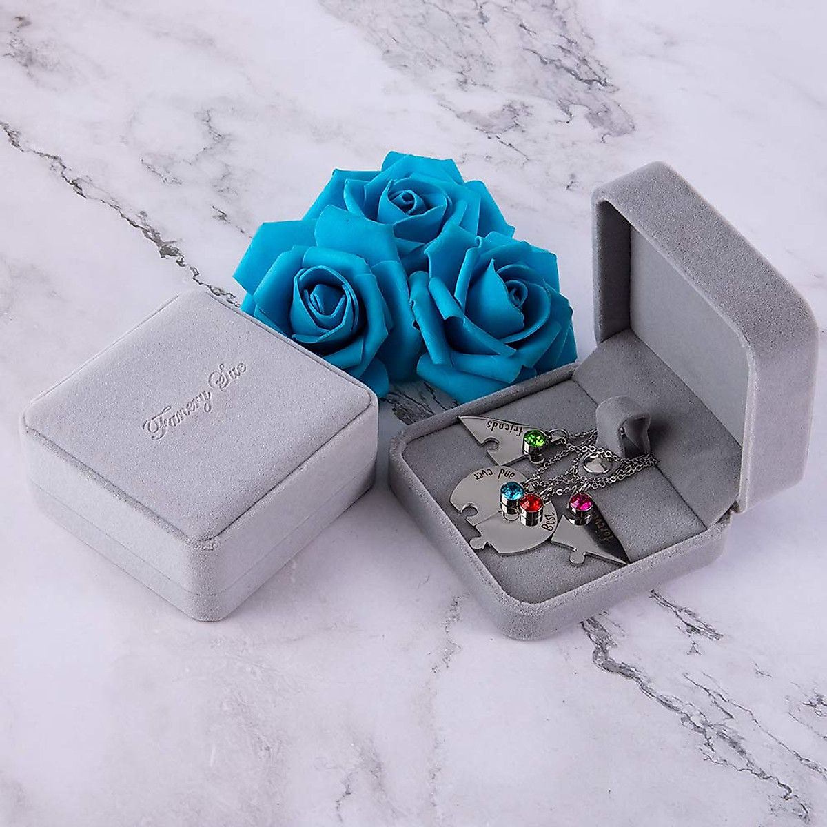 Personalized Matching Heart Puzzles Pieces Custom Name Birthstone Friendship Necklaces for Best Friends of 4