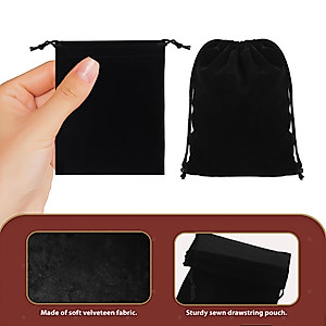 Mandala Crafts Velvet Drawstring Bags 2x3 for Velvet Gift Bags - Black Velvet Bags with Drawstrings 2x3 Inch - 100 PCs Velvet Pouches for Velvet Jewelry Bags