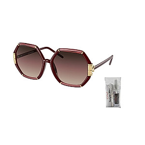 Tory Burch TY9072U 1901E2 58MM Transparent Bordeaux/Bordeaux/Bordeaux Grey Gradient Square Sunglasses for Women + BUNDLE With Designer iWear Eyewear Kit