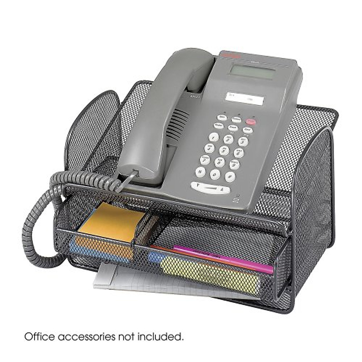 Safco Onyx Mesh Telephone Stand with Drawer, 2160BL - Office File Storage & Angled Top Platform - Powder Coated Steel - 9.25 x 11.75 x 7 Inches