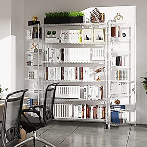 6 Tier NSF Metal Shelf Wire Shelving Unit, 6000lbs Capacity Heavy Duty Adjustable Storage Rack with Wheels & Shelf Liners for Commercial Grade Utility Steel Storage Rack, 82"H x 48"L x 18"D - White