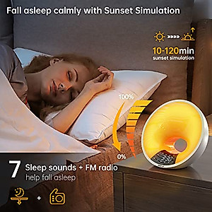 EDUP IN Sunrise Alarm Clock Wake Up Light APP/Voice Control Smart Sunlight Simulation Sleep Aid Bluetooth Speaker Snooze 4 Alarms FM Radio 7 Natural White Noise WiFi 12/24H USB Charging Port