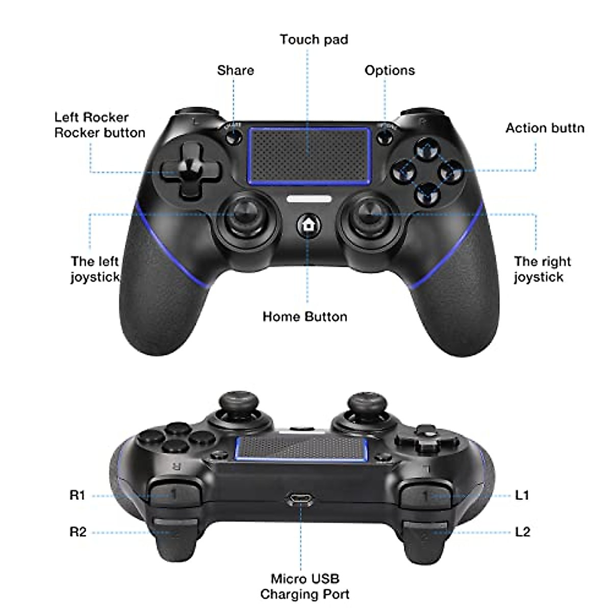 Y Team Wireless Controller for PS4, Wireless PS4 Gaming Controller USB Gamepad Joypad Controller with Dual-Vibration for PS4/ Slim/Pro/PC(Win 7/8/10)
