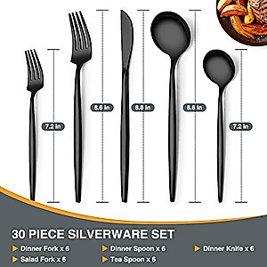 Matte Black Silverware Set 30 Piece, Wildone Stainless Steel Flatware Set Service for 6, Cutlery Utensil Sets for Home Restaurant, Include Knife Fork Spoon Set, Dishwasher Safe
