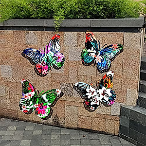 Ygreenparty 4 Pieces Metal Butterfly Wall Art Decor Colorful Butterfly Hanging Wall Sculpture Garden Wall Decor for Bedroom Living Room Office Indoor Outdoor Boho Decor