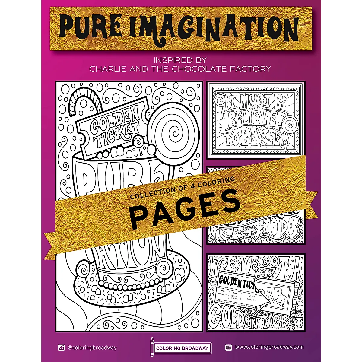 Coloring Broadway - Charlie and The Chocolate Factory Inspired Coloring Pages (Set of 4) “Pure Imagination” Collection, Broadway Musical Merchandise, Ideal Gift for a Broadway Theater Lover