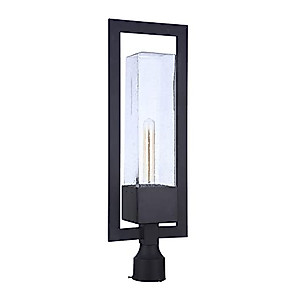 Craftmade ZA4025-MN Perimeter Metal Framed Clear Seeded Glass Globe Rectangular Outdoor Post Mount, 1-Light 60 Watt, 25"H x 8"W, Midnight