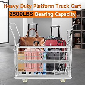 Platform Truck Cart with Cage,5IN1 Multi-Functional Cage Cart,Heavy Duty Flatbed Cart Load 2500LBS,40"×24" Push Cart for Laundry,Grocery, Storage