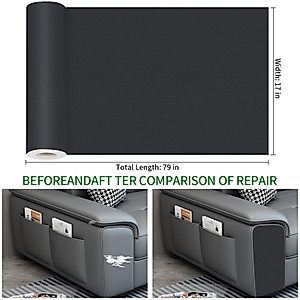 Leather Repair Patch 17X79 inch Large Self-Adhesive Leather Repair Tape, Reupholster Leather Patches for Furniture Couch Chairs Car Seat (Black, 17x79 inch)