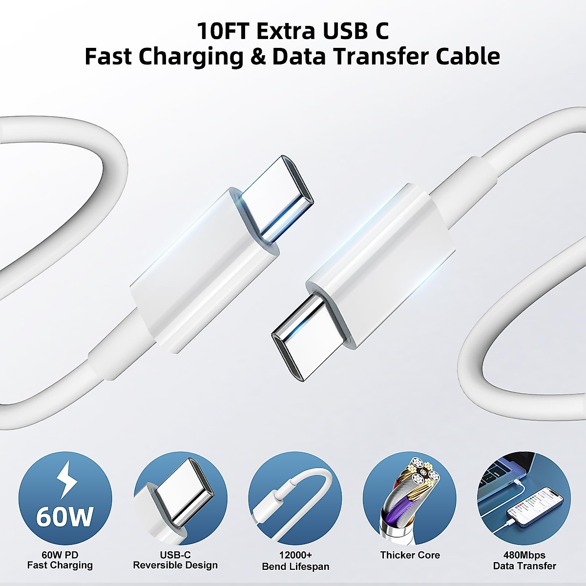3-Pack 20W USB C Fast Charger for iPhone 15/15 Pro Max Charger for iPad Pro Charger with 10FT USB C to C Cable Fast Charging for iPhone 15 Pro/15 Plus//iPad Mini 6,iPad Air 5/4,iPad Pro 12.9/11/10