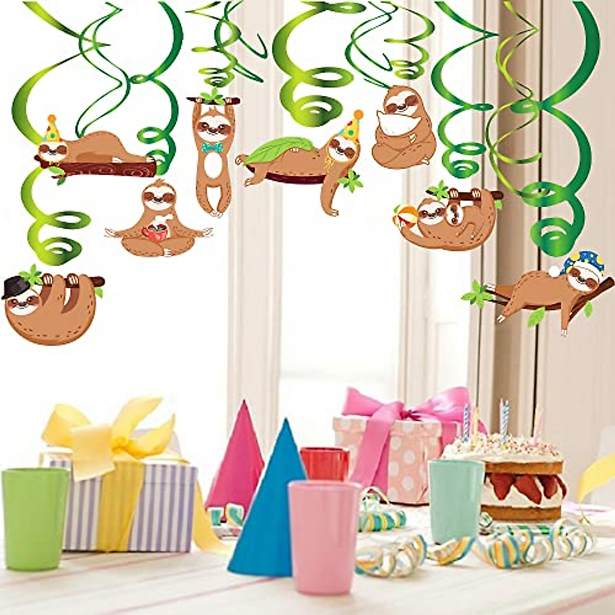 15pcs Sloth Party Hanging Swirls Decorations Sloth Theme Ceiling Streamer for Birthday Party Supplies Baby Shower Favor Spiral Ornaments