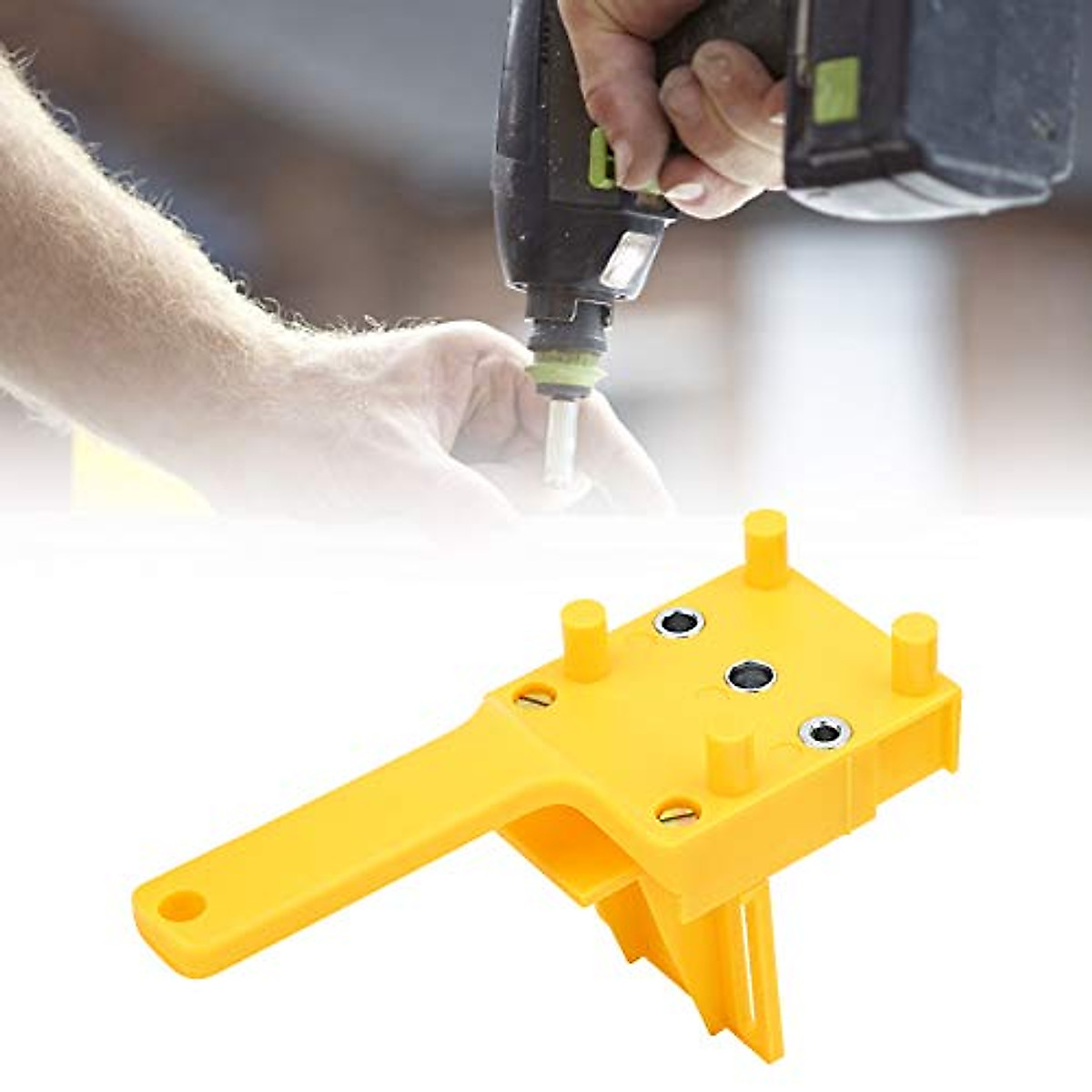Woodworking Drilling Locator Straight Hole Locator， Handheld Woodworking Perforation DIY Tools Woodworking Dowel Jig Kit Hardware Template Guide Woodworking Tools(黄色)