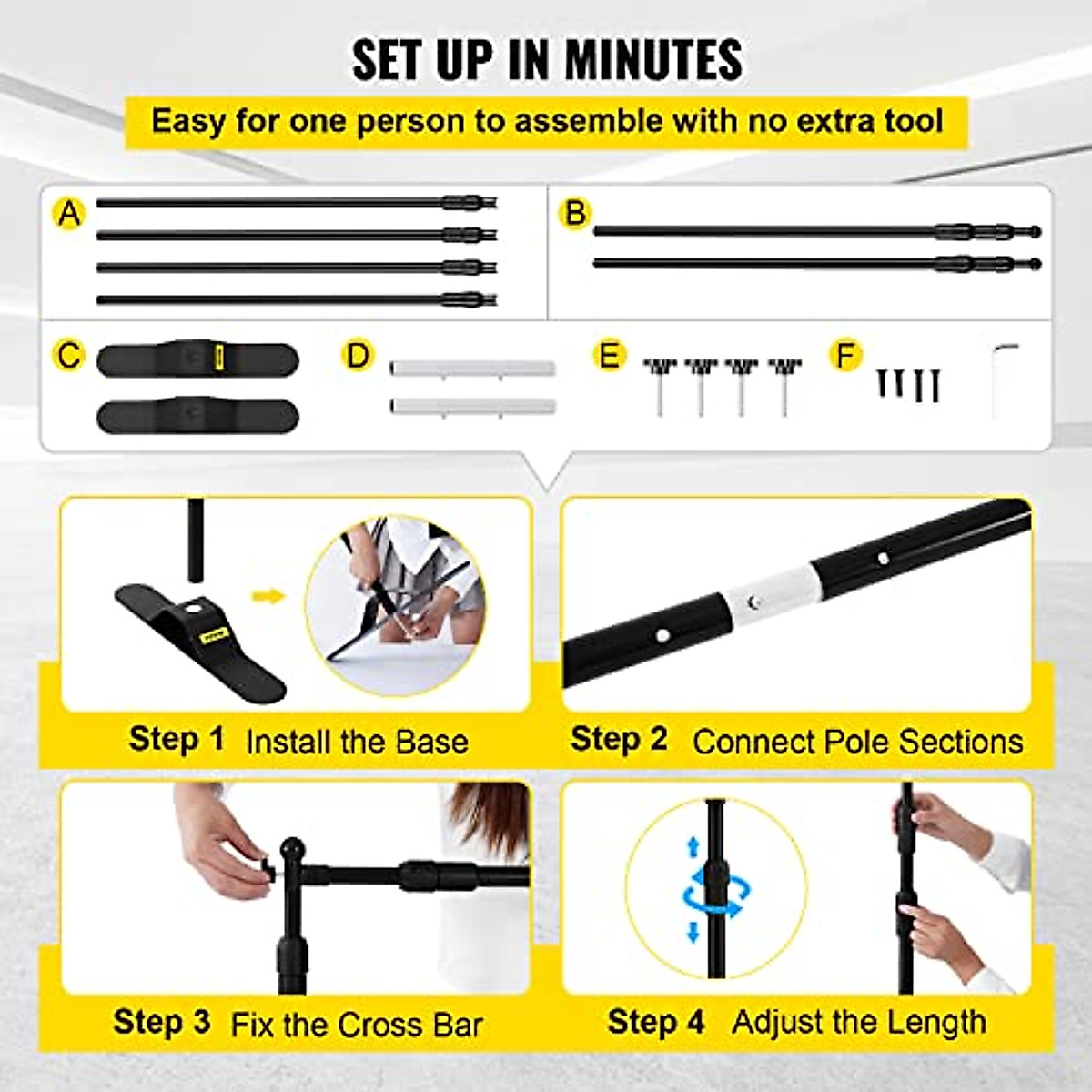 VEVOR 8 X 8 Ft Banner Stand Adjustable Height and Width Display Backdrop Lightweight Portable Trade Show Wall for Photography
