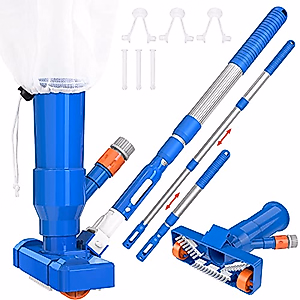 CKE Upgraded Portable 40" Pool Spa Pond Mini Jet Underwater Vacuum Cleaner w/Brush, Bag, Adjustable 3 Piece Expandable Step-Up Thicken Telescopic Pole with Universal Fit Handle-Attaches to Garden Hose