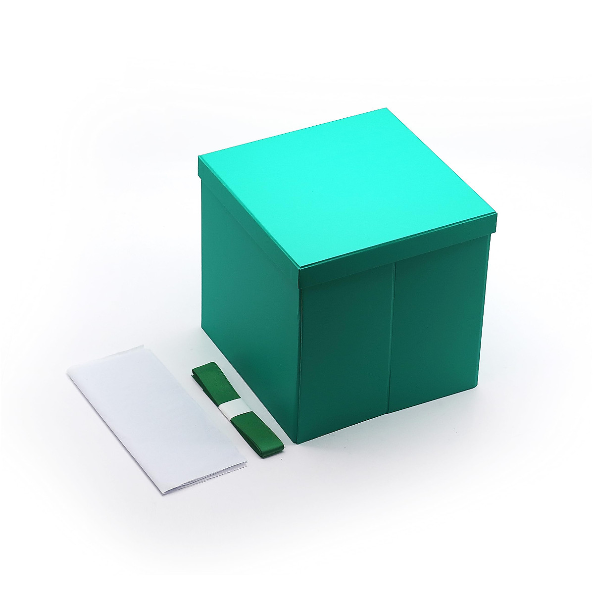 AVUX 9x9x9 inches Gift Box with Lids and Ribbon- A Rigid Cardboard Green Colored Collapsible and Reusable Gift Box for Birthday, Christmas, and Weddings for Men and women