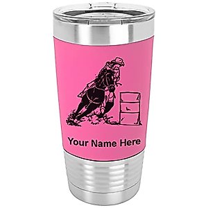 LaserGram 20oz Vacuum Insulated Tumbler Mug, Barrel Racer, Personalized Engraving Included (Silicone Grip, Pink)