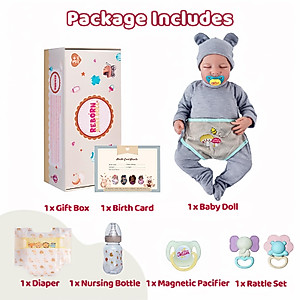JIZHI Lifelike Reborn Baby Dolls - 17 Inch Realistic Newborn Baby Dolls Real Life Baby Dolls Full Vinyl Poseable Body Sleeping Baby Boy with Feeding Kit for Children 3+